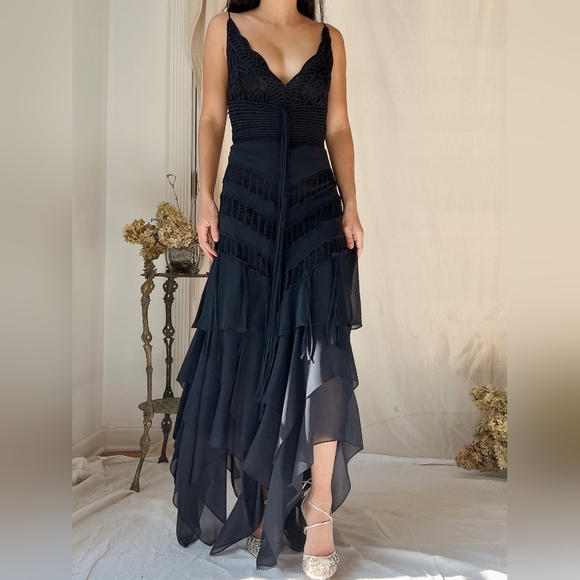 Nina Austin | Dresses | Vtg 9s Nina Austin Silk Hankerchief Hem Bias Cut Lace Maxi Dress Sz M ...